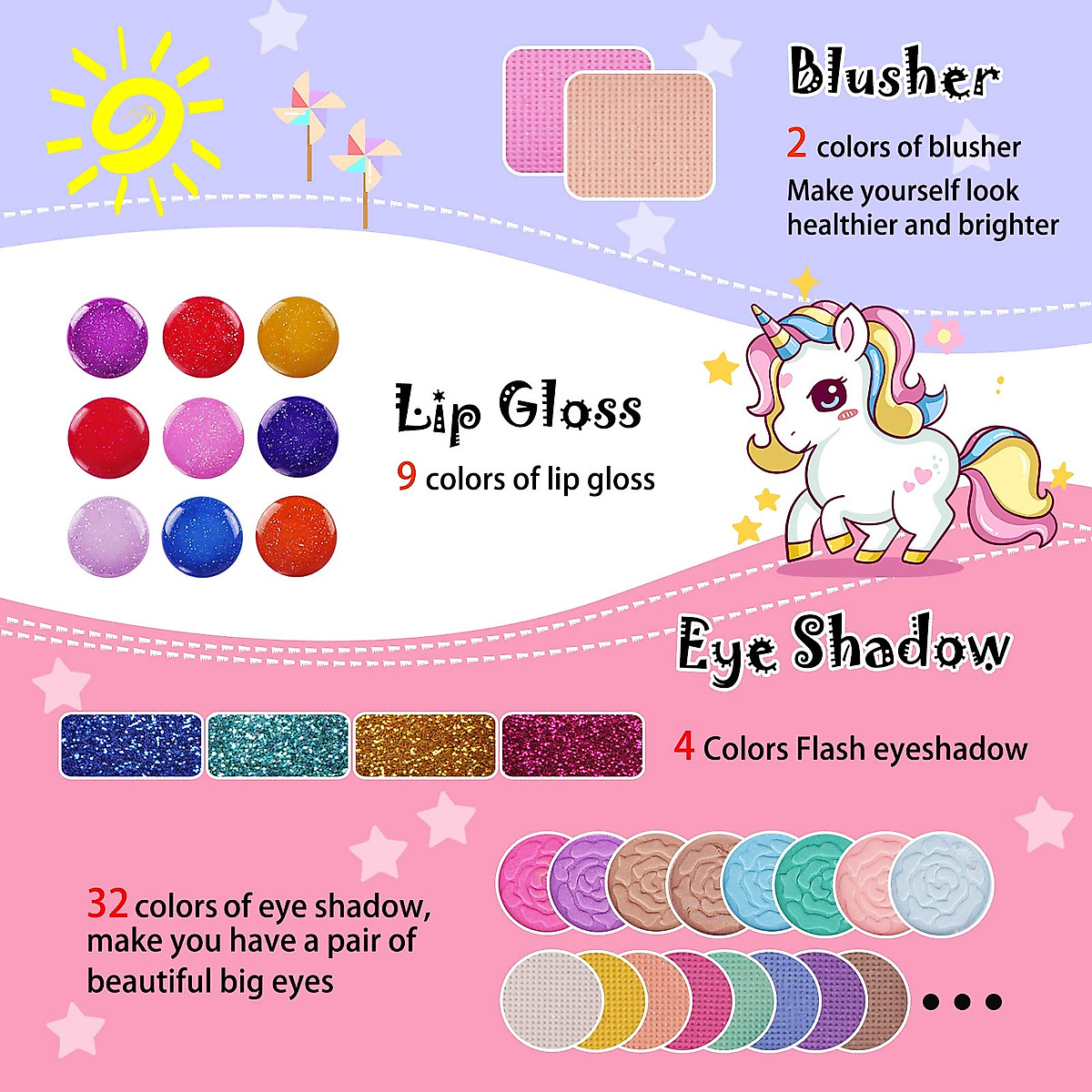 Kids Makeup Kit for Girls Real Washable Cosmetic 3+ Year Girl Birthday Gifts Pretend Play Toys for Girls 4-6, 6-8, 8-10 Non-Toxic