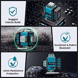 Seesii laser level,16 Lines Green Electronic Self Leveling Tool 4D Four-Plane Leveling and Alignment Line Laser Level Outdoor Pulse Mode-Rechargeable Battery, Portable Toolbox LL110
