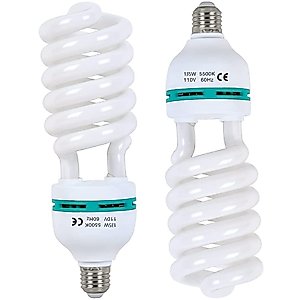 2pcs 135W Light Bulb 5500K CFL Daylight Spiral Softbox Lighting Kit Bulb in E27 Socket for Photography Photo