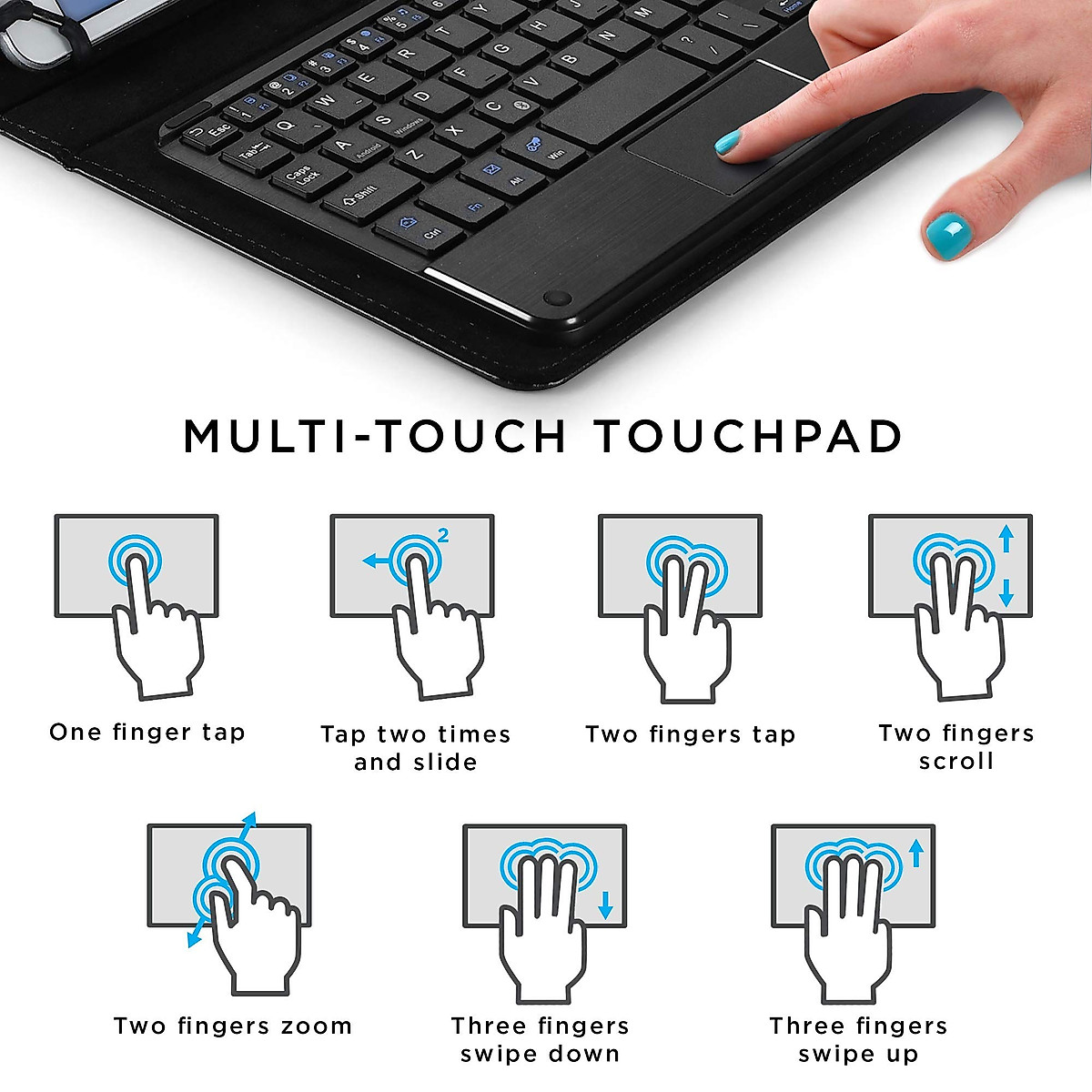 Cooper Touchpad Executive [Multi-Touch Mouse Keyboard] Case for 7, 7.9, 8" Tablets | iPadOS, Android, Windows | Bluetooth, Universal, Leather, Hotkeys