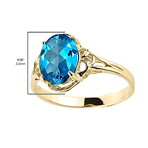 Modern Contemporary Rings 10K Yellow Gold Oval Cut Blue Topaz Genuine December Birthstone Gemstone Solitaire Engagement Ring - Size 6-1/2