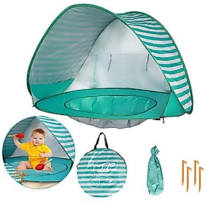 Baby Beach Tent with Pool, UPF 50+ Beach Sun Shelter Outdoor Tent for Aged 0-3 Baby and Kids, Parks and Beach Shade Portable Mini Pool