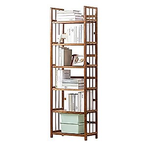 IOTXY Adjustable Bamboo Open Bookshelf - Small 6-Tier Tall Free Standing Storage Rack, Multifunctional Display Stand for Home and Office, Bookcase, Light Brown