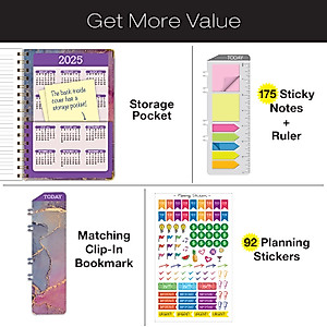 Global Printed Products HARDCOVER 2024 Planner: (November 2023 Through December 2024) 5.5"x8" Daily Weekly Monthly Planner Yearly Agenda Bookmark, Pocket Folder & Sticky Note Set (Pink Purple Marble)