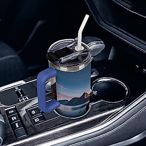 LLUTSNTH 40 Oz Vacuum Tumbler with Deep Blue Handle Leakproof Insulated Tumbler Norway Islands Stainless Steel Travel Mug with Lid And Straw Coffee Cup Cute Water Bottles Cup Holder Friendly