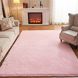 Arbosofe Area Rugs Shaggy Rugs Fluffy Carpets, 8x10 Feet Pink, Modern Plush Carpets for Living Room Bedroom for Kids Girls and Boys, Playroom, and Nursery Room Home Decor