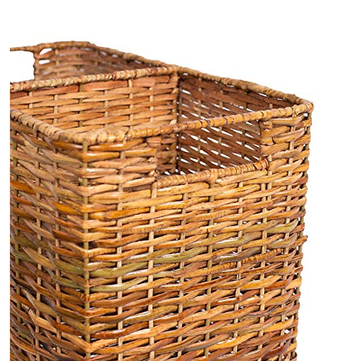 BirdRock Home Stair Basket for Staircases - Wicker Woven Storage Bin for Stairs - Natural Brown Organizer Baskets - Cut Out Handles - Reduce Clutter