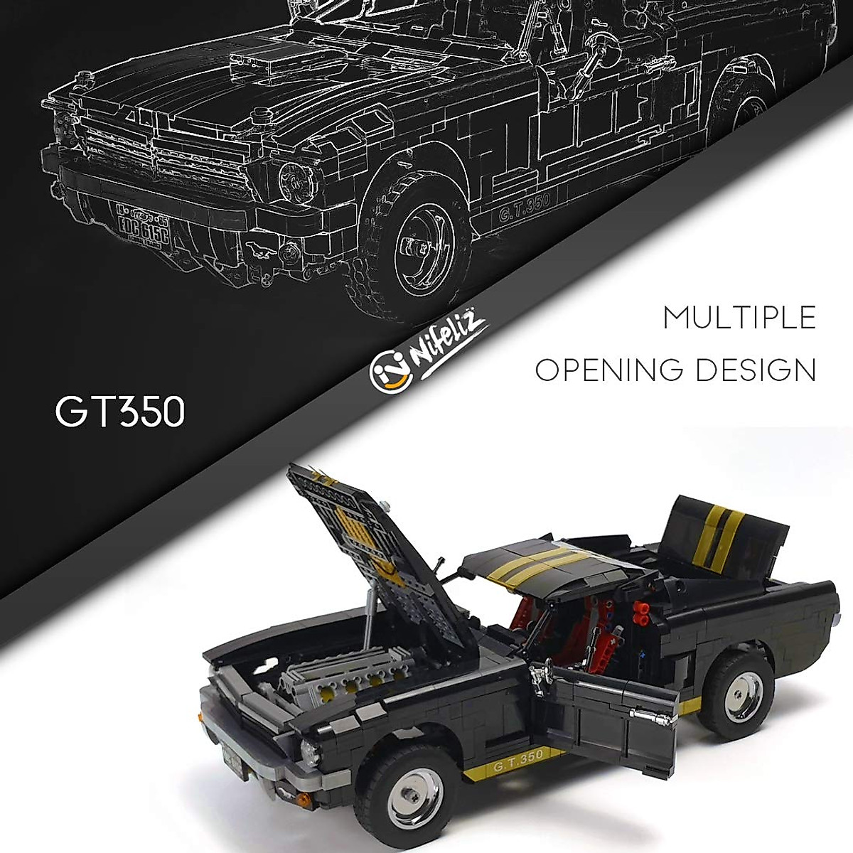 Nifeliz Muscle Car 1965s GT350 Race Car Building Set (1,817 Pieces)