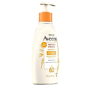 Aveeno Protect + Hydrate Moisturizing Body Sunscreen Lotion With Broad Spectrum Spf 60 & Prebiotic Oat, Weightless, Paraben-free, Oil-free & Oxybenzone-free, Pump Bottle, 12.0 ounces