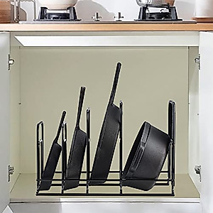 Toplife Heavy Duty Pan Organizer, 5 Tier Pot and Pan Organizer Rack for Cast Iron Skillets, Griddles and Pots - Durable Steel Construction- No Assembly Required - Black