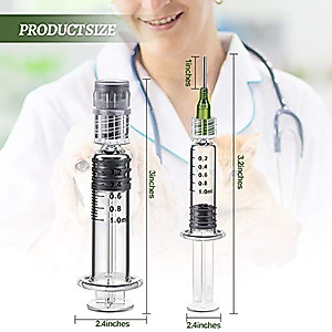 Nuanchu 1 ml Borosilicate Glass Luer Pets Syringe Reusable Glass Syringe with 14 Ga Blunt Tip Fill Individually Packaged Use for Art and Craft, Thick Liquid, Oils, Glue, Ink(24 Pieces)