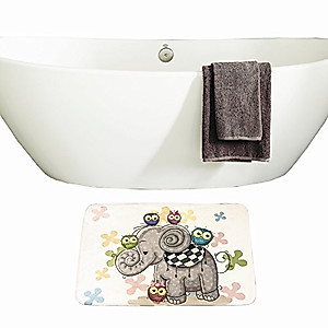 Amagical 16 Piece Bathroom Mat Set Shower Curtain Set Cute Cartoon Elephant and Owls On a Floral Background Bath Mat Contour Mat Toilet Cover Shower Curtain with 12 Hooks