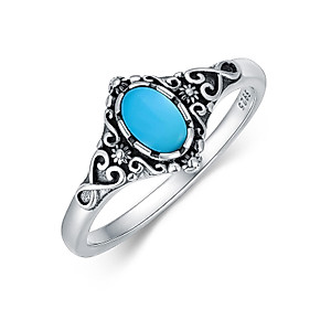 BETHZA Natural Turquoise Rings for Women 925 Sterling Silver Western Vintage Real Sleeping Beauty Turquoise Gemstone Rings Jewelry Size 7