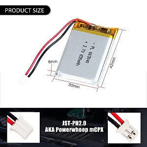 AKZYTUE 3.7V 650mAh 603040 Lipo battery Rechargeable Lithium Polymer ion Battery Pack with PH2.0mm JST Connector
