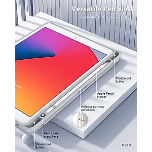 TiMOVO Case for iPad 9th Generation 2021, 10.2 inch iPad Case with Pencil Holder, Smart Stand Protective Clear Case Cover for iPad Case 9th/8th/7th (2021/2020/2019), Light Gray