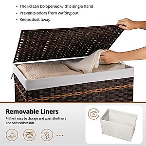 OIAHOMY Extra Large Storage Basket with Lid, 42.3 Gallon (160L) Blanket Basket with Removable Liner Bag, Wicker Basket with Handle, Foldable, Handwoven Basket for Bedroom, Living Room, Brown