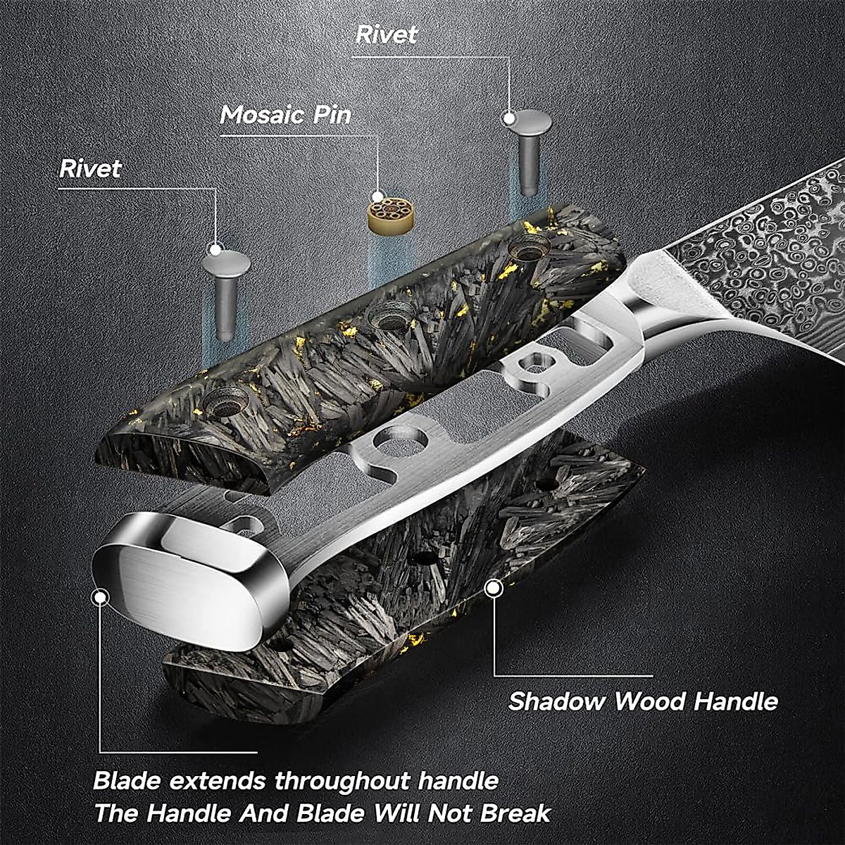 Kuwata Damascus Chef Knife Set, Professional Black Gold Series 5PCS Kitchen Knife Set, VG10 Damascus Steel Cooking Knife Set, G10 Ergonomic Black Gold Handle Knife Set with Gift Box