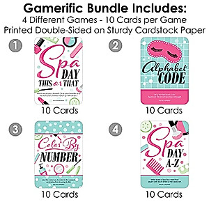 Big Dot of Happiness Spa Day - 4 Girls Makeup Party Games - 10 Cards Each - Gamerific Bundle
