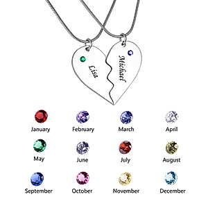 Valyria Personalized Engraved Stainless Steel Matching Heart Puzzle Pendant His and Hers Necklace Custom Couple Name Necklaces(2 Half Heart-Silver) VA002