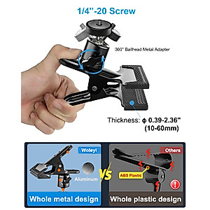 Sun Visor Phone Holder for Car [360° Super Metal Clip] Car Visor Cell Phone Mount, Universal Steering Wheel Phone Clamp with 1/4'' Screw Adapter for iPhone, Android Smartphone, Tablet, Gopro, Camera