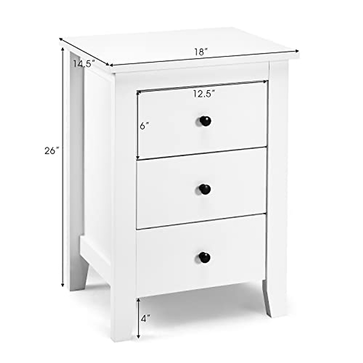 WATERJOY White Nightstand with 3 Drawers, Modern Accent Side End Tables for Bedroom Living Room