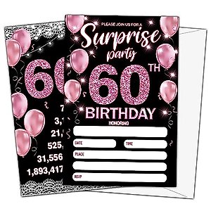 60th Birthday Party Invitations, 60 Year Old Rose Gold Surprise Birthday Invitations Cards for Women, Adult Fill in The Blank Birthday Party Invites, 20 Invitation Cards With 20 Envelopes -e11