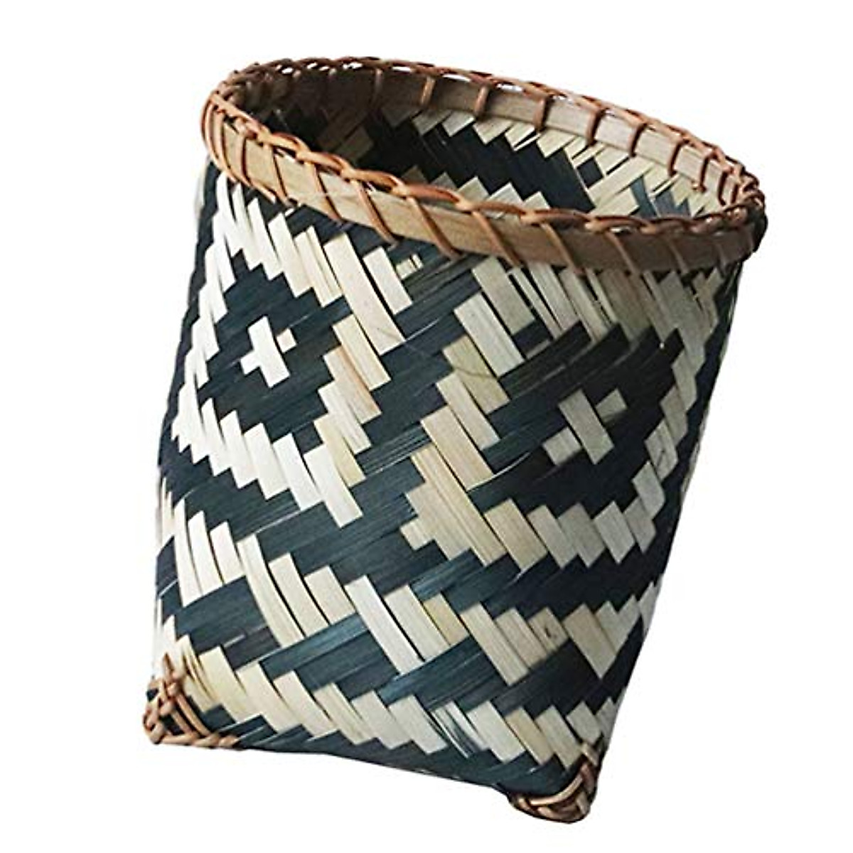 Wakauto Bamboo Rattan Round Waste Basket Decorative Wicker Waste Basket Garbage Can Storage Basket Wastepaper Basket 21x20cm