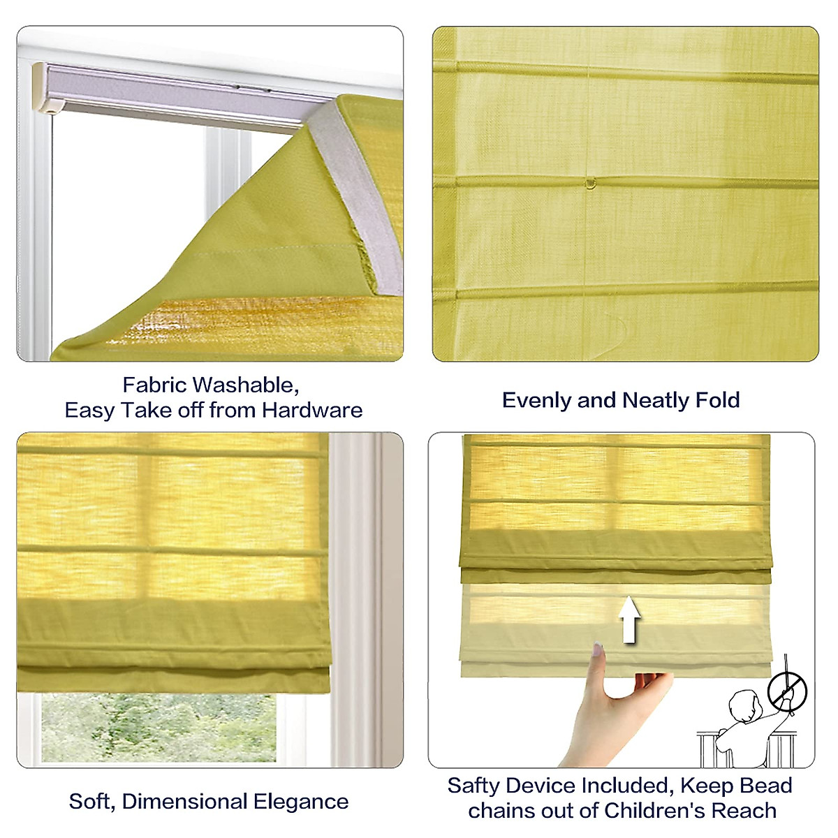 LANTIME Cordless Roman Shades Window Blinds, Elegant Made to Order Blackout Sand Beige Fabric Window Roman Shades for Windows, Doors