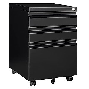 AFAIF 3 Drawer Mobile File Cabinet with Lock, Rolling File Cabinet for Home Office, Under Desk Small File Cabinet, Metal Vertical Black Filing Cabinet for Legal/Letter/A4 File, Not Assembled
