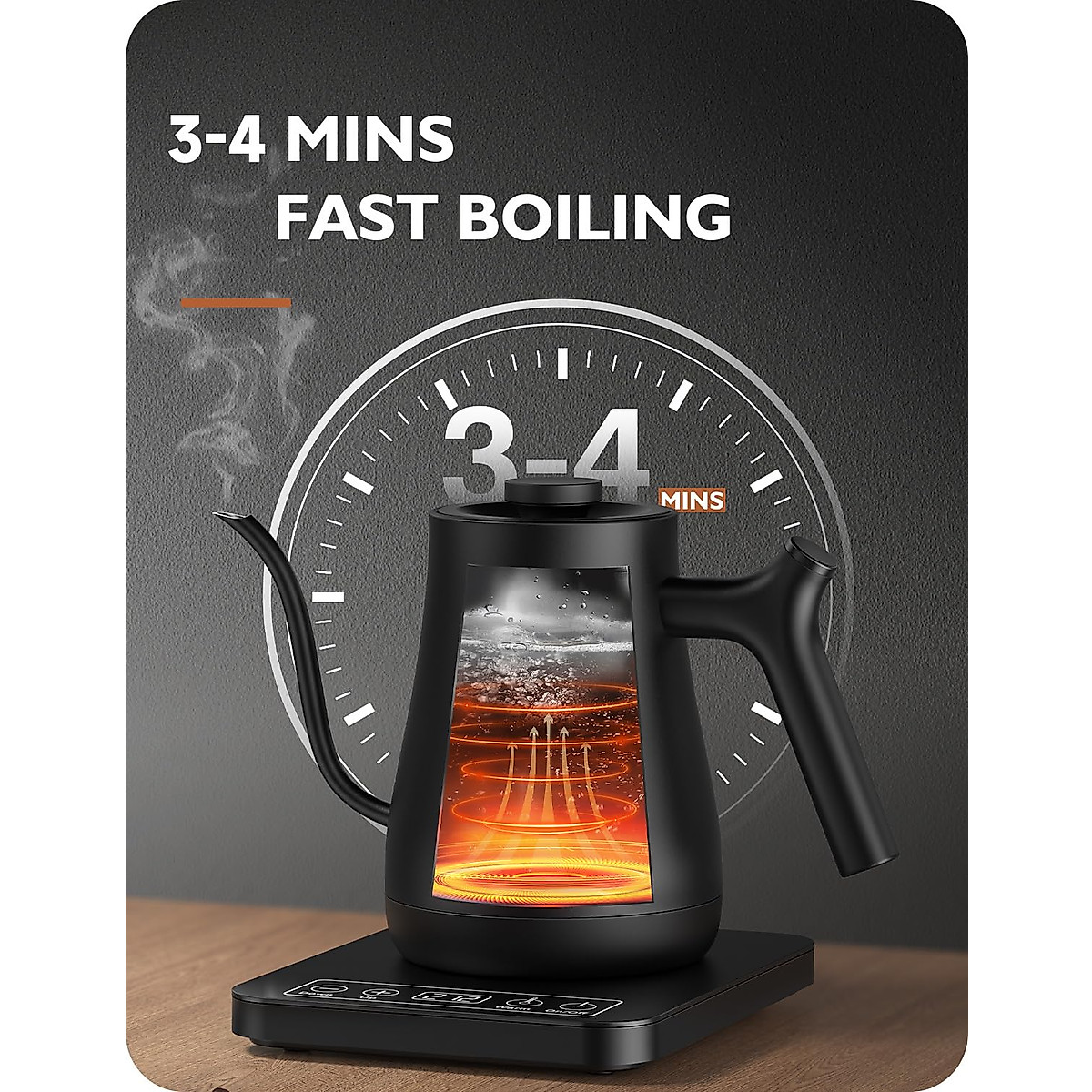 Gooseneck Electric Kettle Temperature Control Large LCD Screen Quick Boiling Pour Over Kettle for Coffee & Tea Anti-dry Protection, Stainless Steel Inner Water Boiler, 4H Warm Function