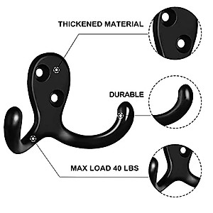 10 Pack Heavy Duty Double Prong Coat Hooks Wall Mounted for Wall , Hanging with 20 Screws Black Hooks for Hanging Coat,Bag,Scarf,Towel,Hat,Key,Cup(Black)