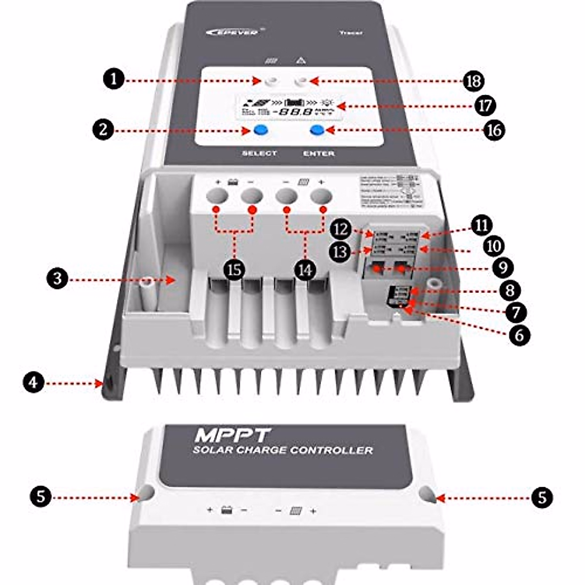 100A MPPT Solar Charge Controller 12V/24V/36V/48V Auto, Max.PV 150V Solar Panel Regulator fit for Lead-Acid/Lithium/LiFePO4 Battery (Tracer10415AN)