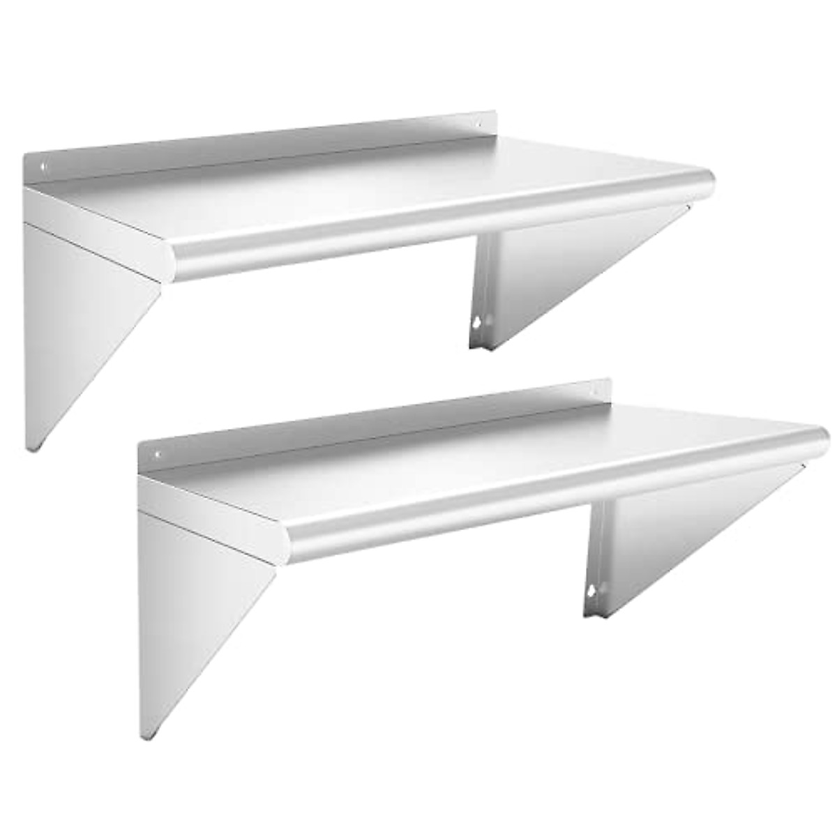 Chingoo Stainless Steel Shelf 12" x 24" - 2 Pack 250 lb Wall Mounted Commercial Stainless Steel Shelves Metal Shelving for Restaurant, Bar, Utility Room, Kitchen and Garage