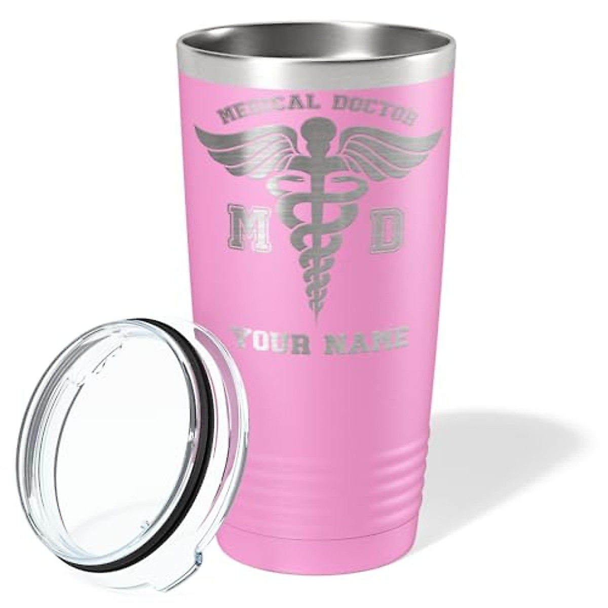 Personalized MD Medical Doctor Gift on Blush 20 oz Stainless Steel Tumbler with Lid - Insulated Cup - Custom Travel Mug