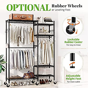 HOKEEPER Heavy Duty 6-Tier Metal Clothes Rack with Adjustable Shelves and Lockable Wheels, 860 lbs Capacity, 6 Shelves, 3 Hanging Rods, 2 Hooks, Easy Assembly