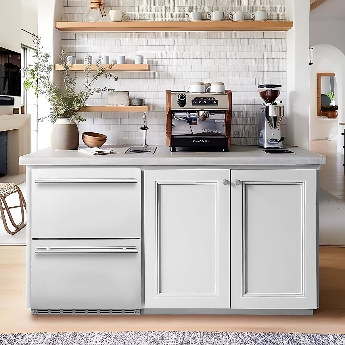 HCK Drawer Outdoor Refrigerator, 24 Inch Dual Zone Wine and Beverage Fridge with Weatherproof Stainless Steel, Under Counter Fridge, Separate Temperature Controls for Home, Patio, Commercial Use