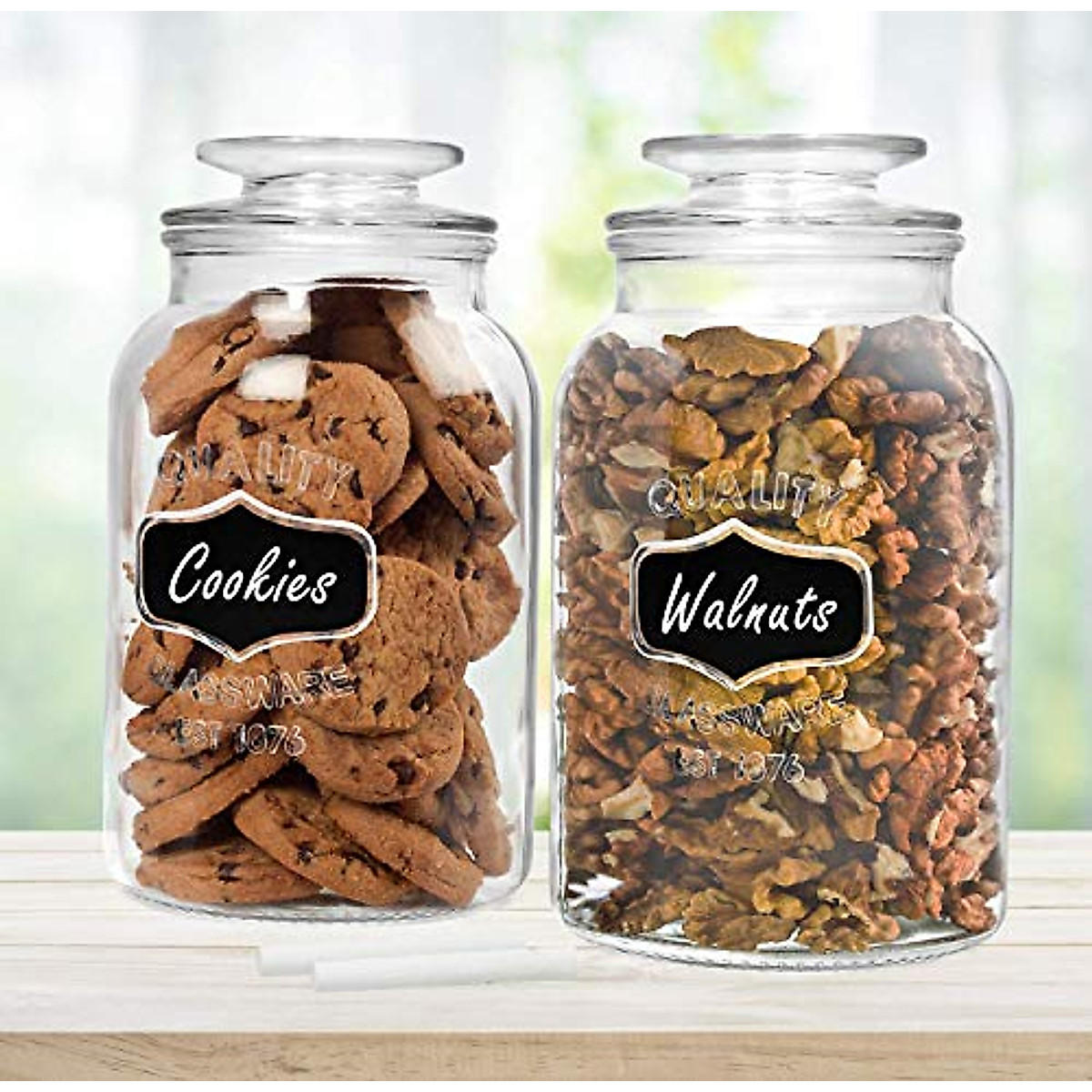 estilo Round Glass Canister Jars With Airtight Lids Ideal for Cookies, Candies, Cereal, Includes Chalkboard Labels And Chalk-1/2 Gallon (Set of 2), Clear