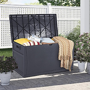 Patiomore 120 Gallon Resin Wicker Patio Storage Box, Outdoor Storage Container Deck Box and Gar, Grey