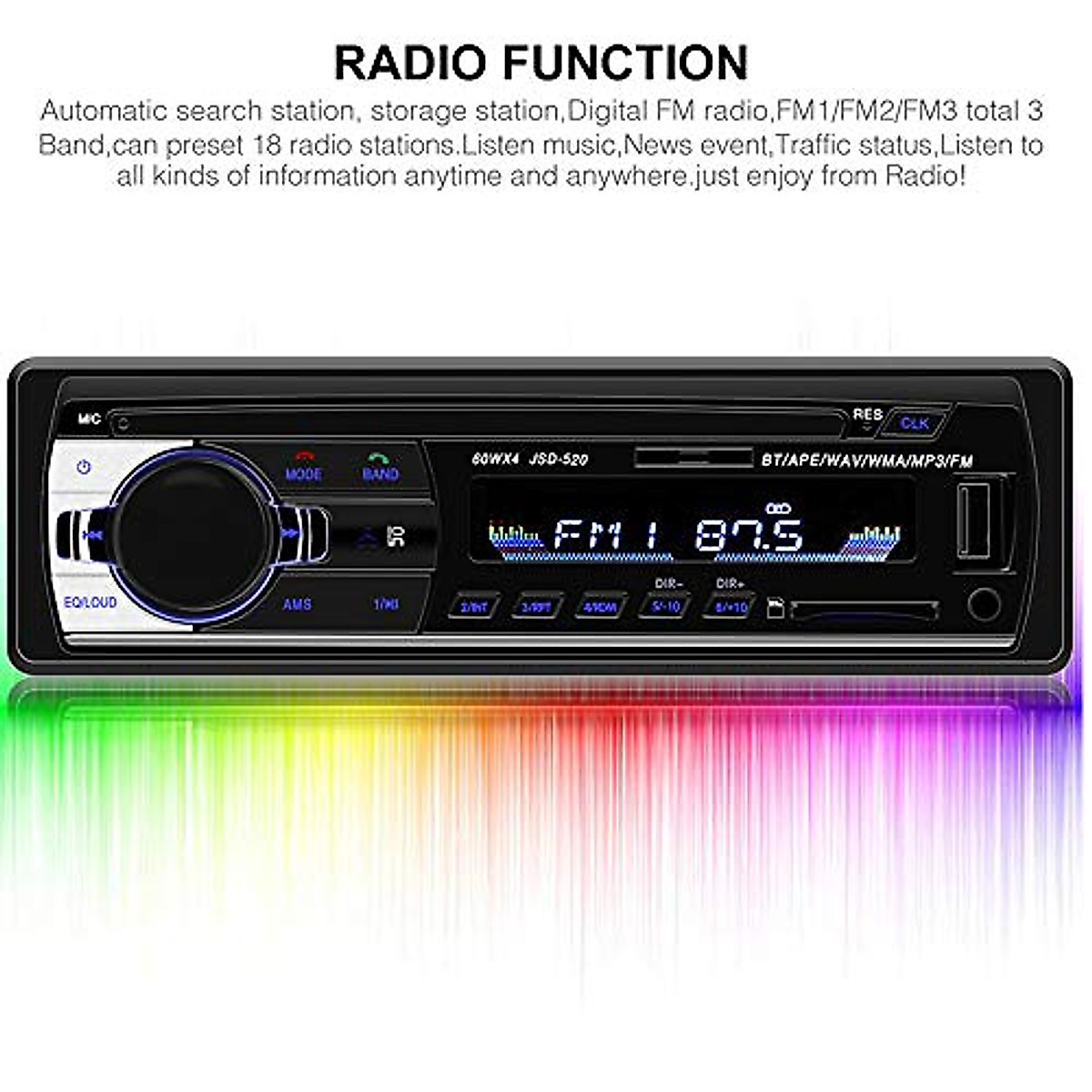 PolarLander Car Radio Audio USB/SD/MP3 Player Receiver Bluetooth Hands-Free with Remote Control Black 1 Din