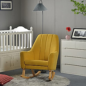 LETESA Nursery Rocking Chair Linen Fabric Upholstered Glider Rocker, Rocking Accent Chair Padded Seat with High Backrest, Armchair Comfy Side Chair for Living Room Bedroom Offices (Yellow)