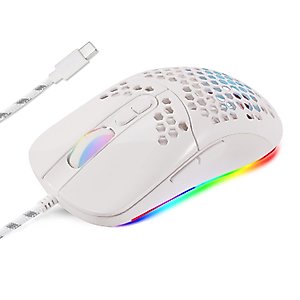HXMJ Wired USB C Gaming Mice,Lightweight Honeycomb Shell,7200DPI,5 RGB Backlit for Apple MacBook,PC or Laptops with Type C Port (White)