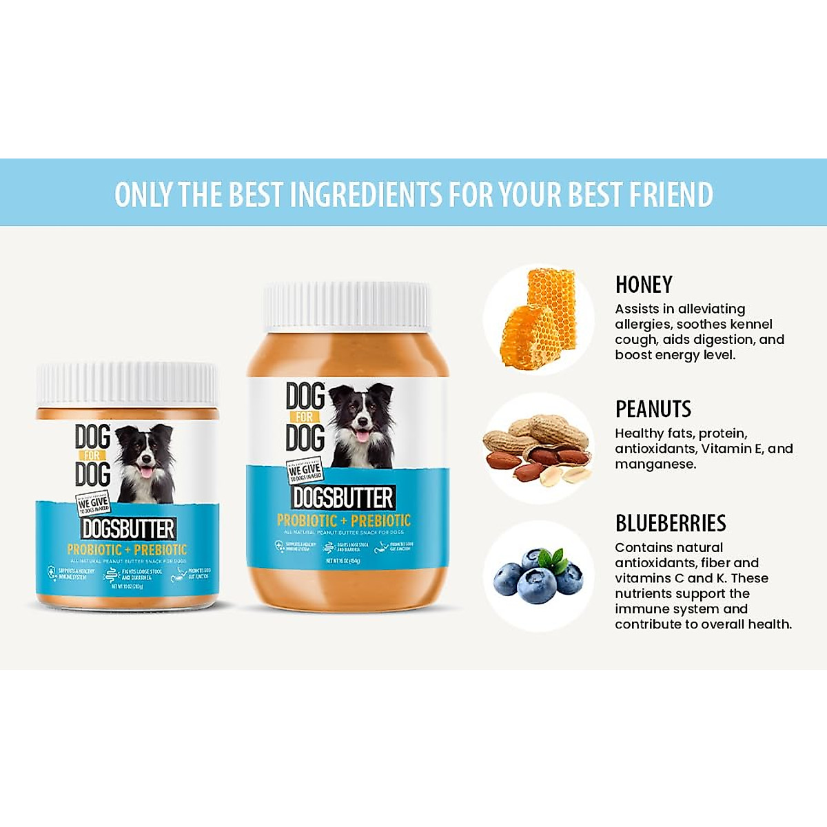 Dog for Dog Peanut Butter with Prebiotic & Probiotics for Dog | Dog Friendly Peanut Butter Treats Improves Immune System & Gut Health | Dog Probiotic Calming Treats for Itchy Skin - Made in The USA