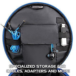 ENHANCE Portable Headphone Case for Wired & Wireless Headsets - Universal Headset Case Compatible with Playstation, Beats, Bose & Gaming Headphones - Accessory Storage, Strap & Carrying Handle - Blue