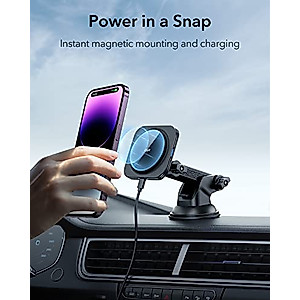 ESR HaloLock Dashboard Magnetic Wireless Charger, Compatible with MagSafe Car Charger, Windshield Car Mount Compatible with iPhone 14/14 Plus/14 Pro/14 Pro Max and 13/12 Series, Black