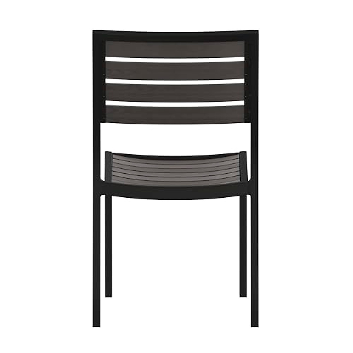 Flash Furniture Lark Outdoor Stackable Side Chair with Gray Wash Faux Teak Poly Slats, Set of 2