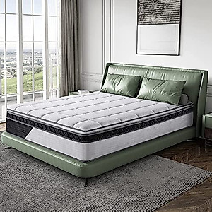 Rucas King Size Mattress in a Box, 14 Inch Euro Top Gel Memory Foam Hybrid Mattress Pocket Spring Firm with 5 Zone for Back Pain Relief, 10 Year Support,101-Night Trial