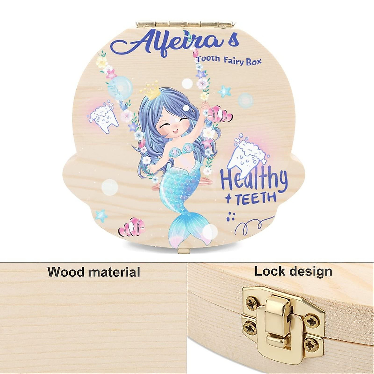Artsadd Custom Colorful Tooth Fairy Box with Name, Personality Wooden Tooth Storage and Saver Box for Lost Teeth Children, Newborn Baby Birthday Christmas Keepsake Gift