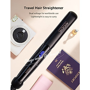 ANGENIL Ceramic Flat Iron Hair Straightener and Curler 2 in 1, Dual Voltage Hair Straightening Curling Iron, Professional Flat Iron 1 Inch Tourmaline Ceramic Hair Straighteners for Women Gift