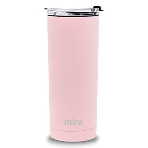 MIRA 20 oz Stainless Steel Vacuum Insulated Tumbler with Tritan Flip Lid - Double Walled Thermos Mug for Hot or Cold Drinks - Reusable Travel Cup - Taffy Pink