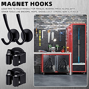 Vercraft 4 Pcs Magnetic Double Hooks Magnetic Coat Hooks Magnetic Mop Broom Holder Movable Magnetic Broom Holder Rack for Garage Kitchen Laundry Garden